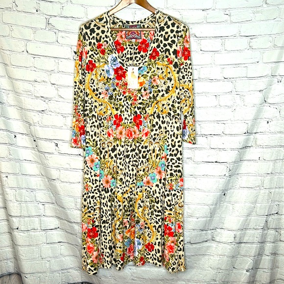 Johnny Was | Dresses | Johnny Was Floral Cheetah Tiered Tea Length ...